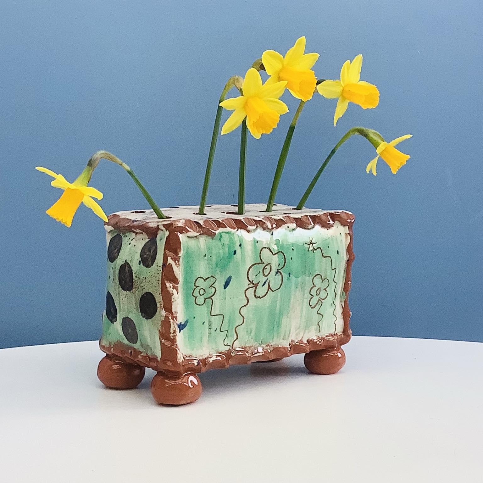 Flower Brick, green with meadow flowers and polka dots. | Sarah Monk ...